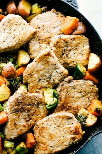 Skillet Pork Chops with Maple Dijon Vegetables | The Recipe Critic